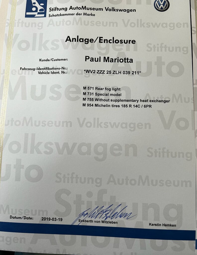 Certificat d'authenticité - Démarches administratives - VW Camper